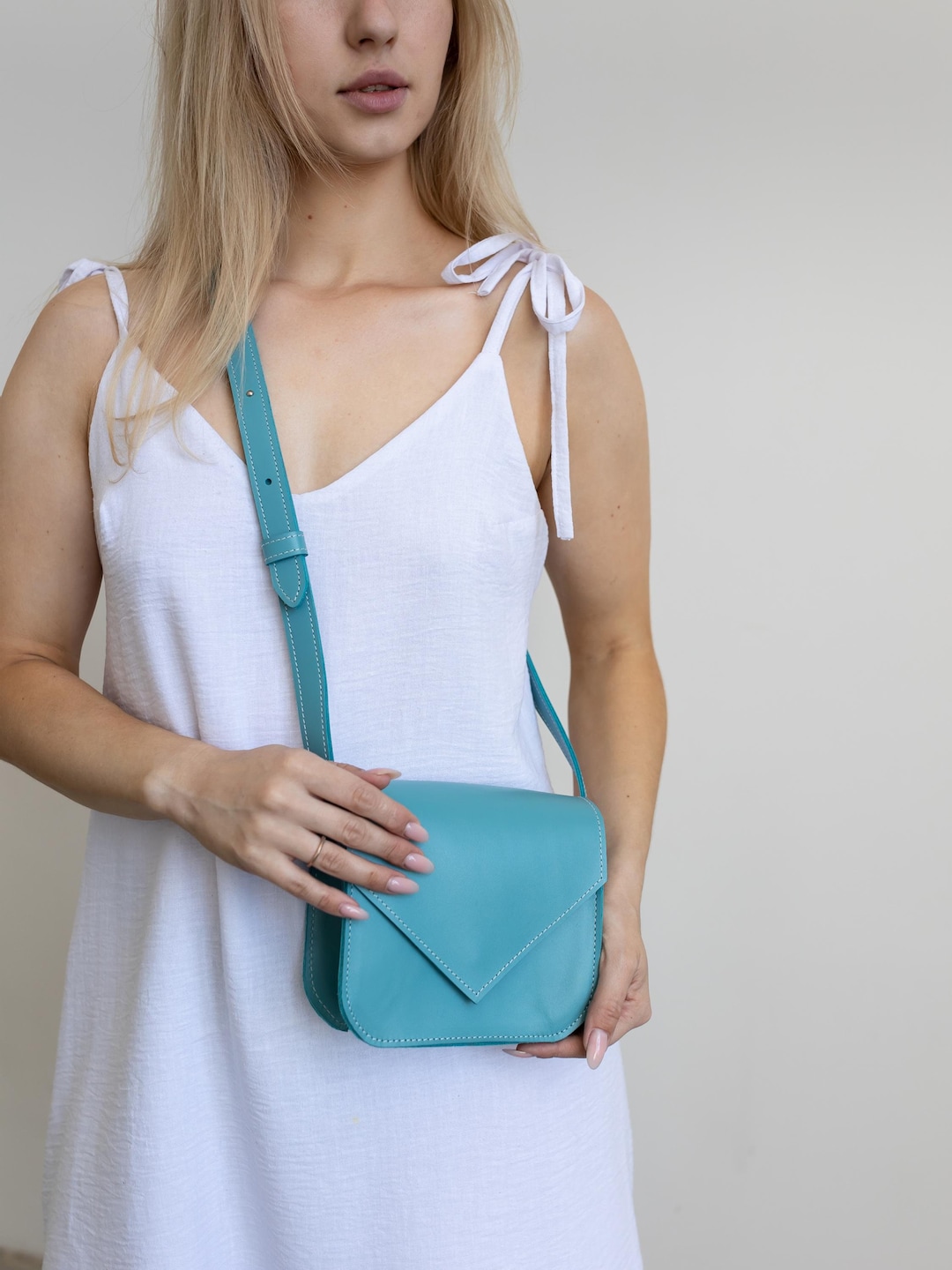 Light Blue Leather Crossbody Purse, Small Leather Shoulder Bag ...
