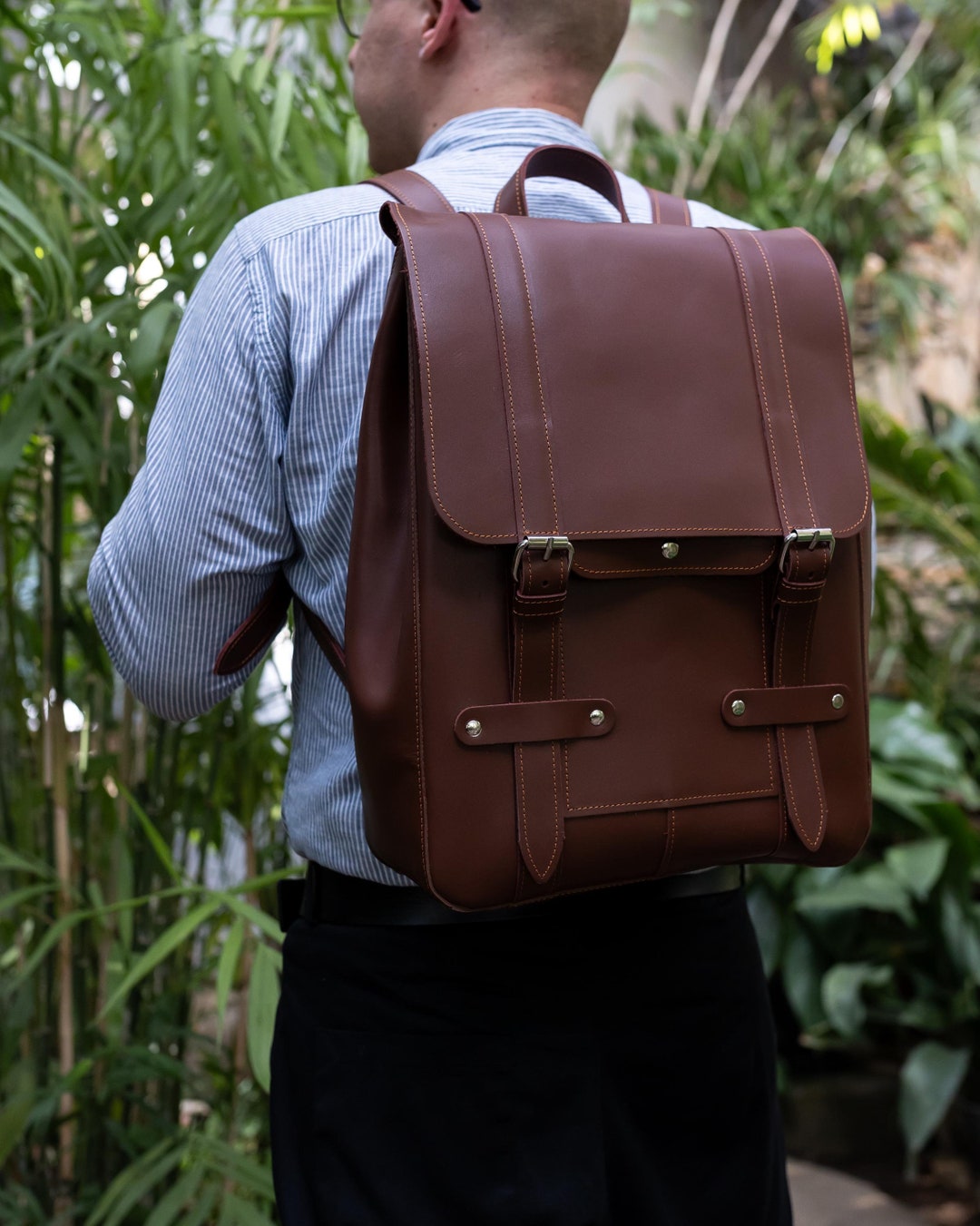 Leather Mens Office Backpack, Laptop Rucksack, Work Haversack, Everyday ...