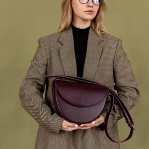 Crossbody Leather Bag, Shoulder Bag for Women, Half-round Bag, Leather ...