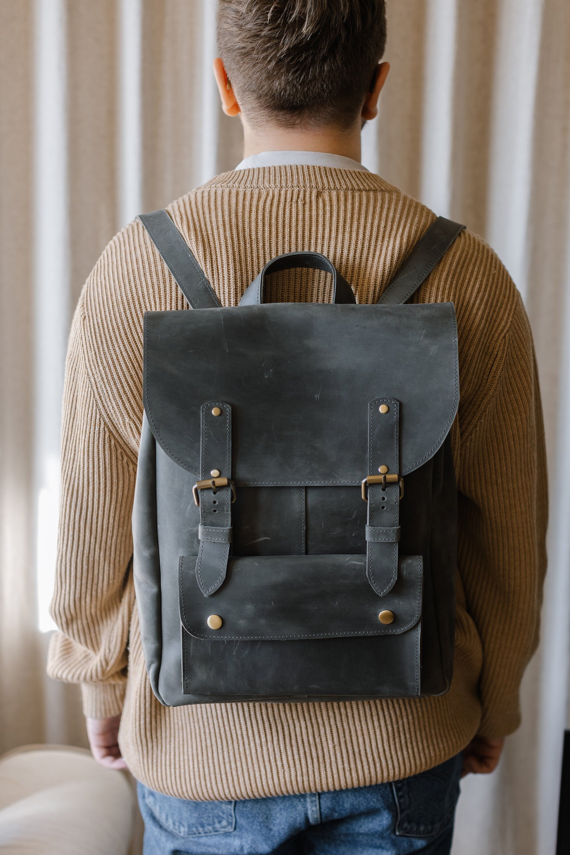 Backpack for Men, Fathers Day Gift, Leather Haversack, Large Backpack ...