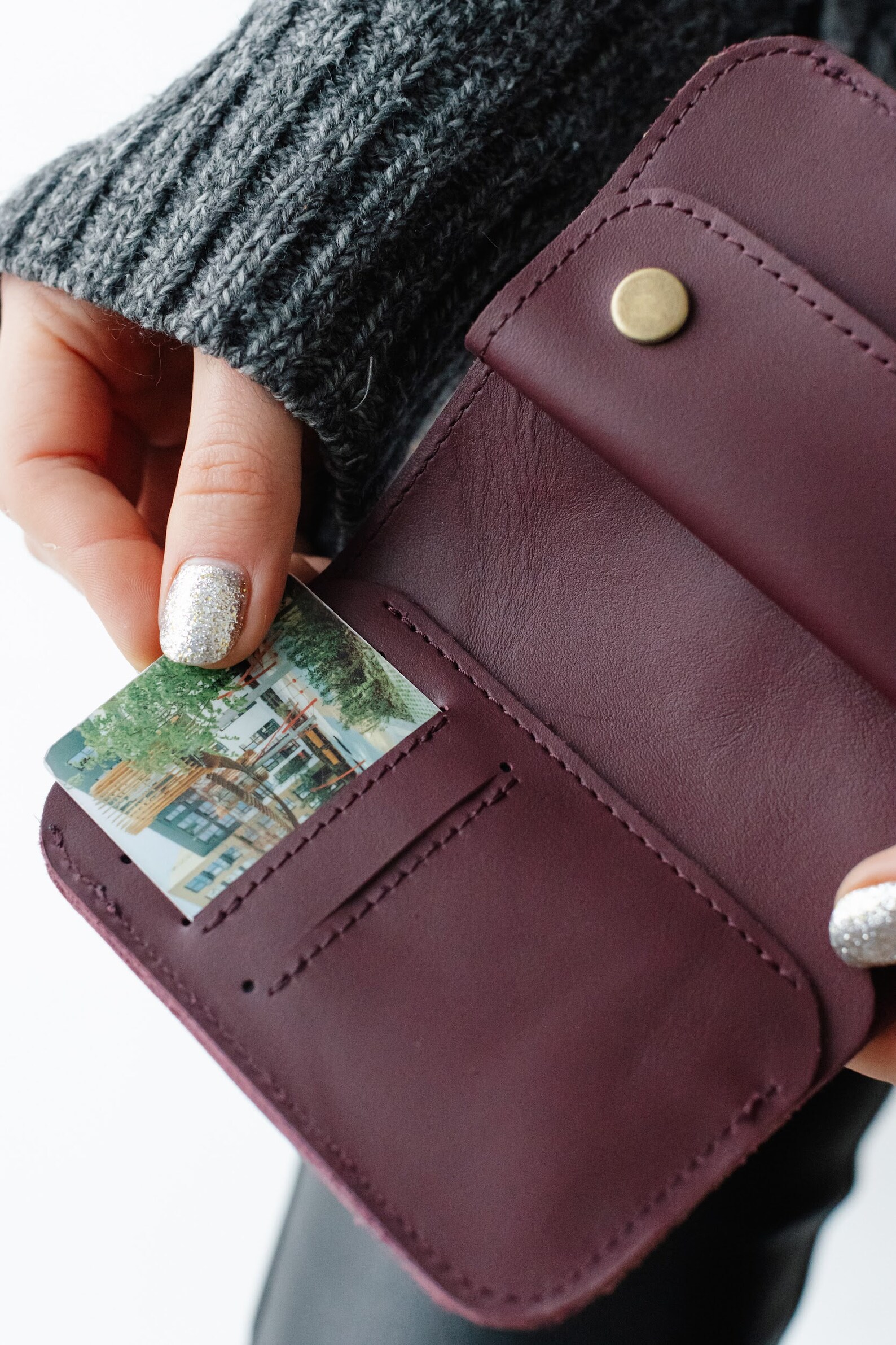 Burgundy Bifold Wallet, Leather Card Holder, Cash Wallet, Handmade ...
