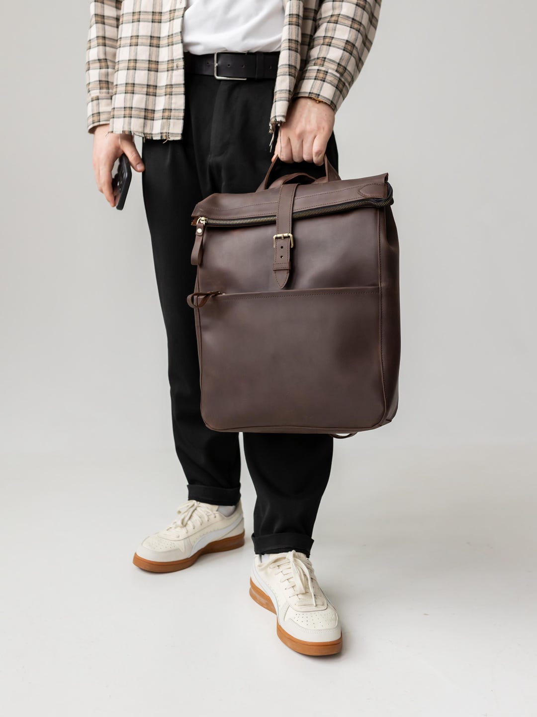 Mens Leather Work Backpack, Laptop Rucksack for Him, Travel Haversack ...