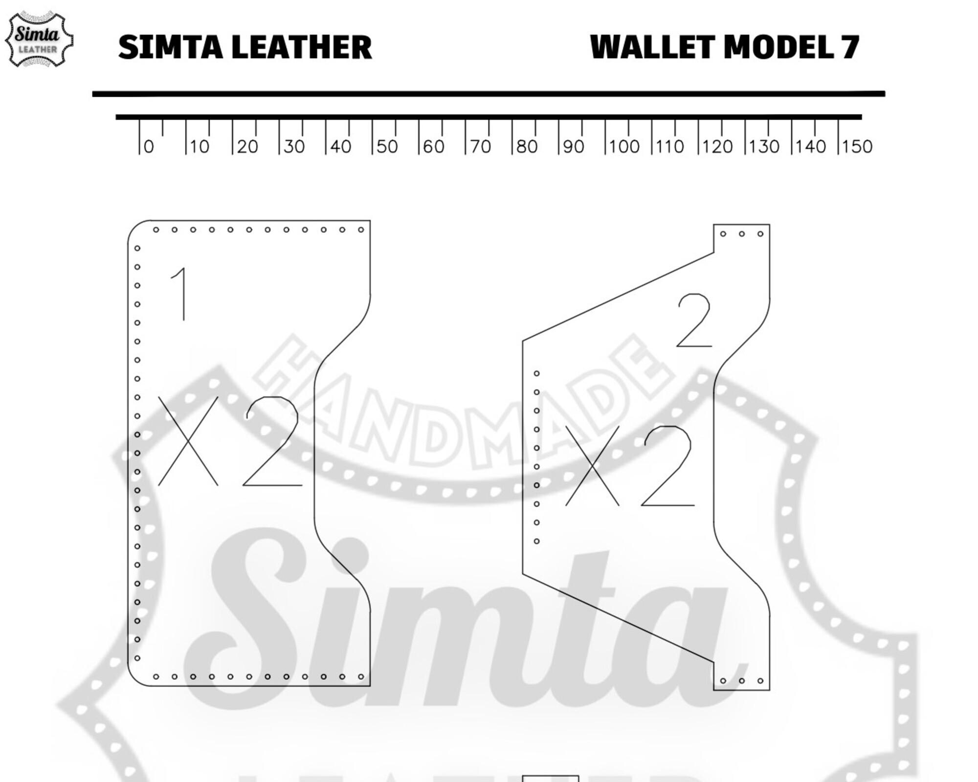 Wallet Model 7: Leather Crafting PDF & DXF Template With Stitching ...