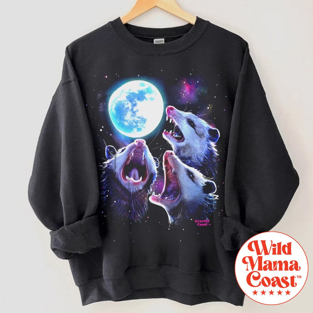 Three Possums Howling at Moon Sweatshirt Like 3 Wolves Opossum Lover ...