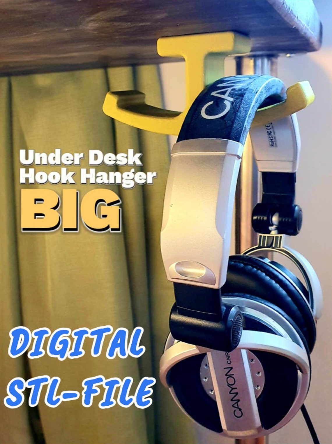 Headphone Holder Under Desk Hook/ STL Files/laptop Bag Hanger/backpack ...