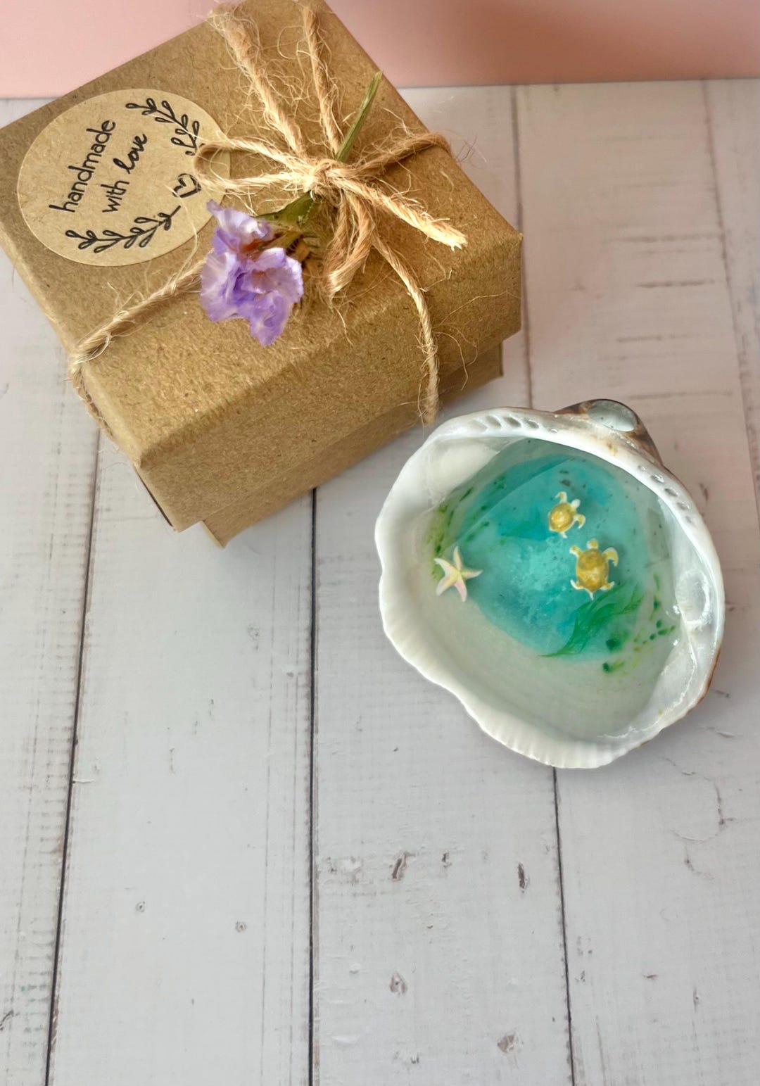 Seashell Decorated With Sea, Pair of Turtles in Love, Anniversary Gift ...