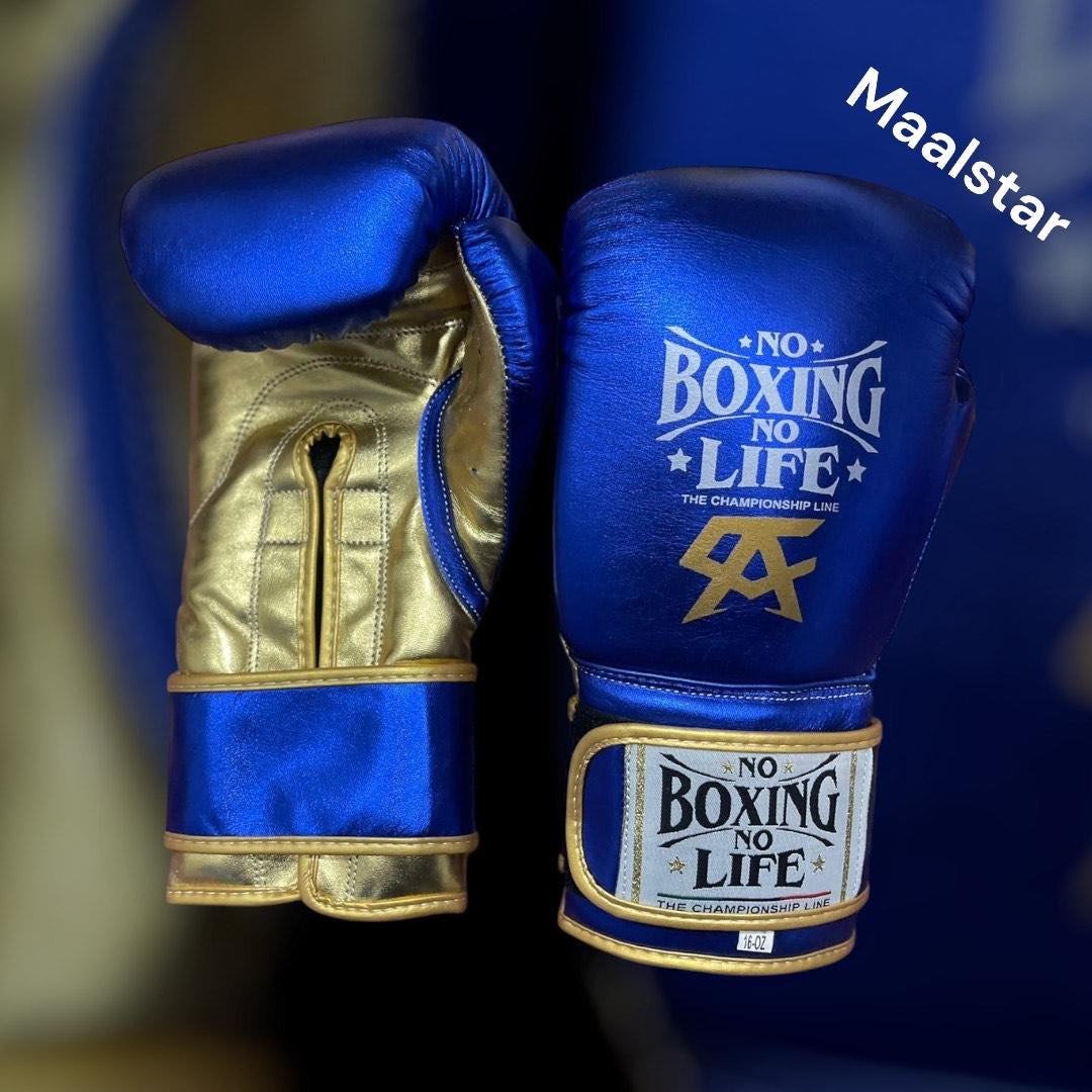 Customized Handmade No Boxing No Life Boxing Gloves Gold & Blue Strap ...