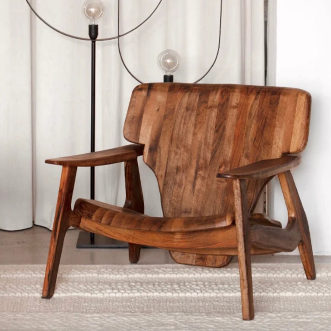 Mid Century Modern Lounge Chair, Walnut Wood Armchair, Handcrafted ...