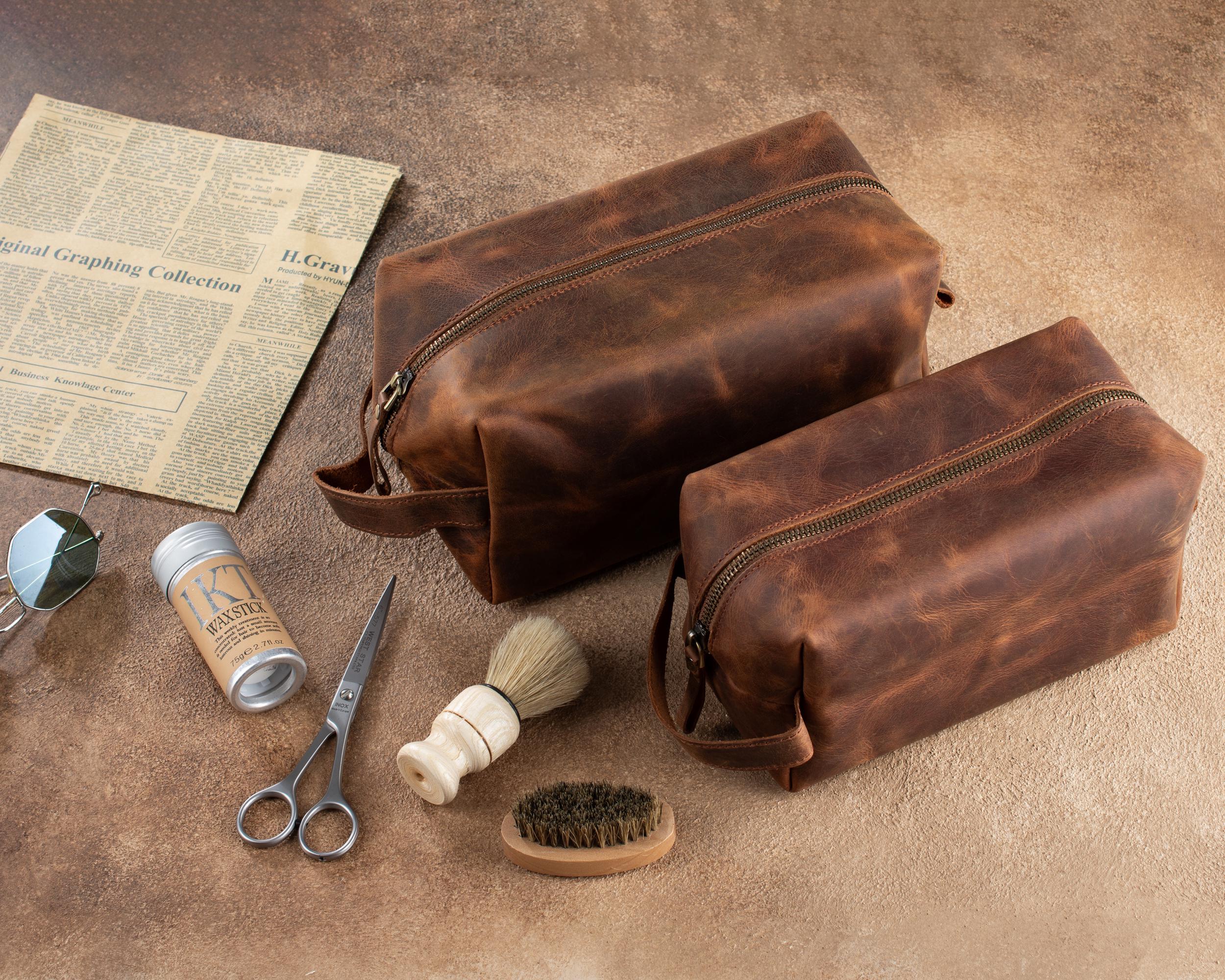 Mens Toiletry Custom Leather Groomsmen Bag | Personalized Dopp Kit and ...