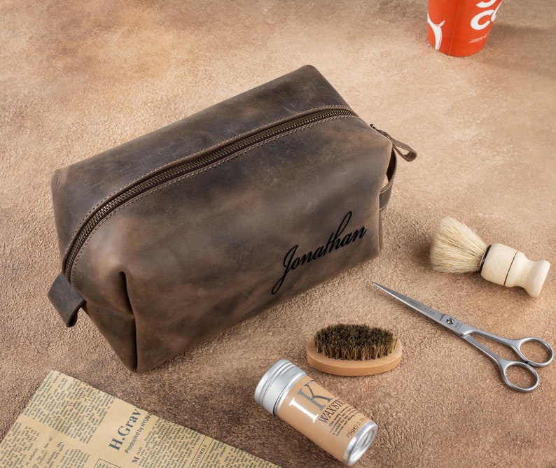 Premium Italian Full Grain Leather Dopp Kit Personalized Mens Toiletry ...
