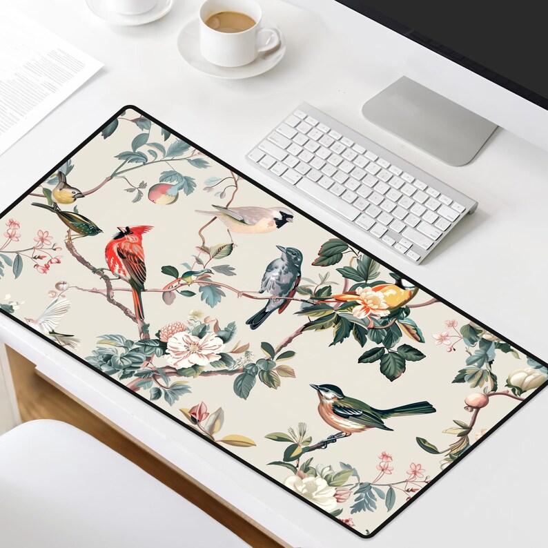 Bird Desk Mat | Tropical Birds | Cottagecore Desk Mat | Office ...