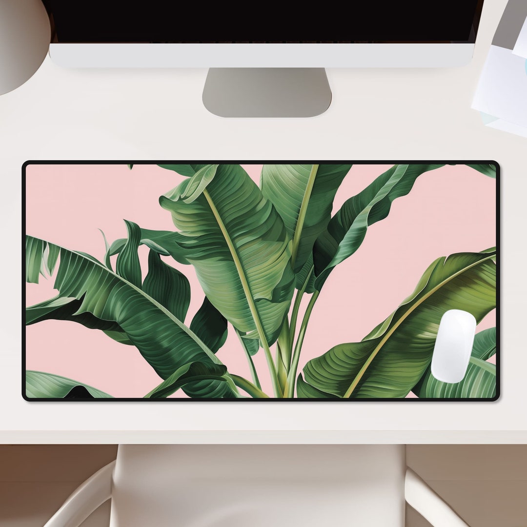 Banana Leaf Pink Deskpad, Palm Tree Botanical, Leaf Print Mouse Mat - Etsy