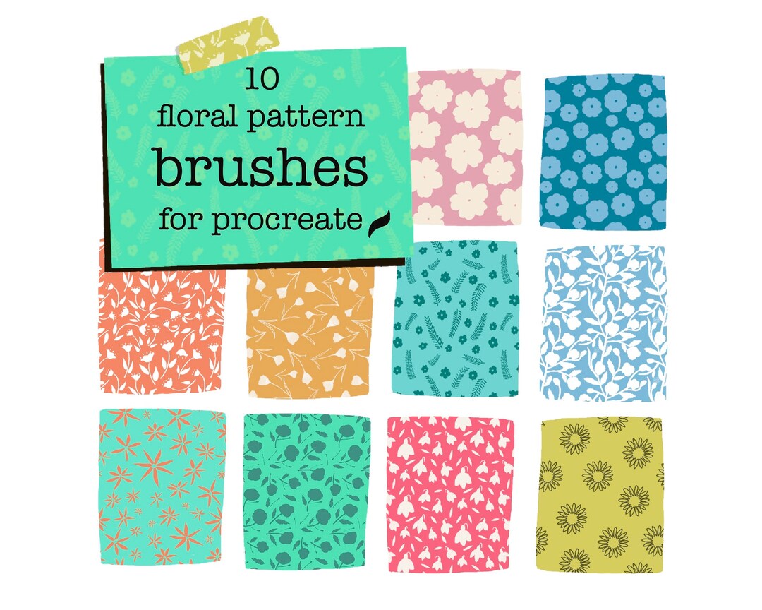 10 Procreate Floral Pattern Brushes, Seamless Original Art Brush Set ...