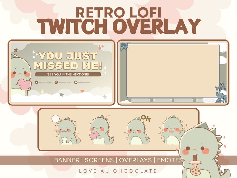 DINO Cute Cozy Twitch Overlay | Banner | Emotes | Screens - Etsy