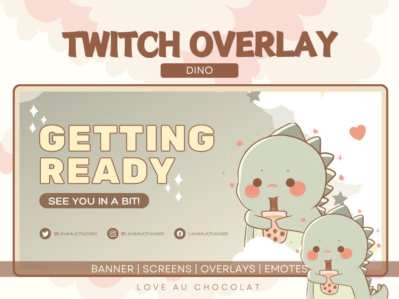 DINO Cute Cozy Twitch Overlay | Banner | Emotes | Screens - Etsy