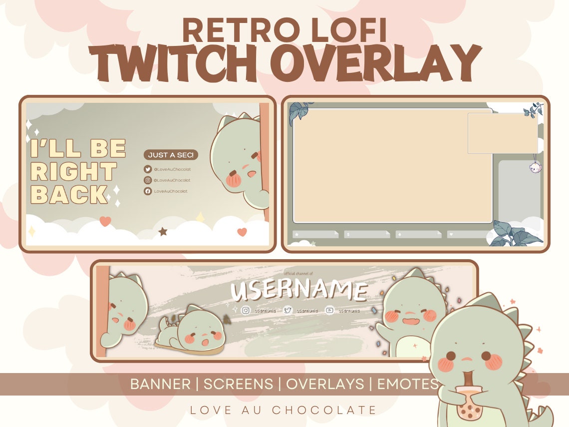 DINO Cute Cozy Twitch Overlay | Banner | Emotes | Screens - Etsy