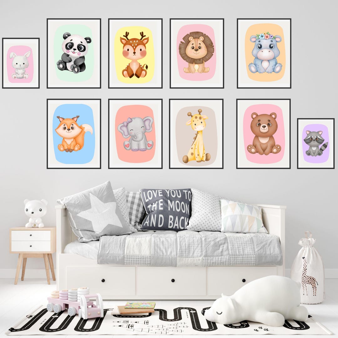 Kids Animal Wall Art Set – 10 Nursery Prints | Playroom Decor | Digital ...
