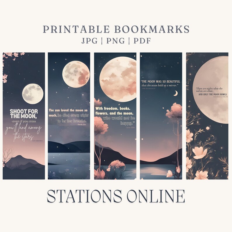 Moon Quote Printable Bookmarks, Aesthetic Printable Bookmarks, Romantic ...