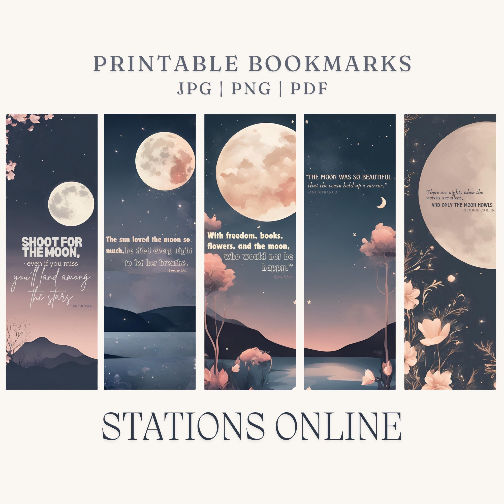 Moon Quote Printable Bookmarks, Aesthetic Printable Bookmarks, Romantic ...