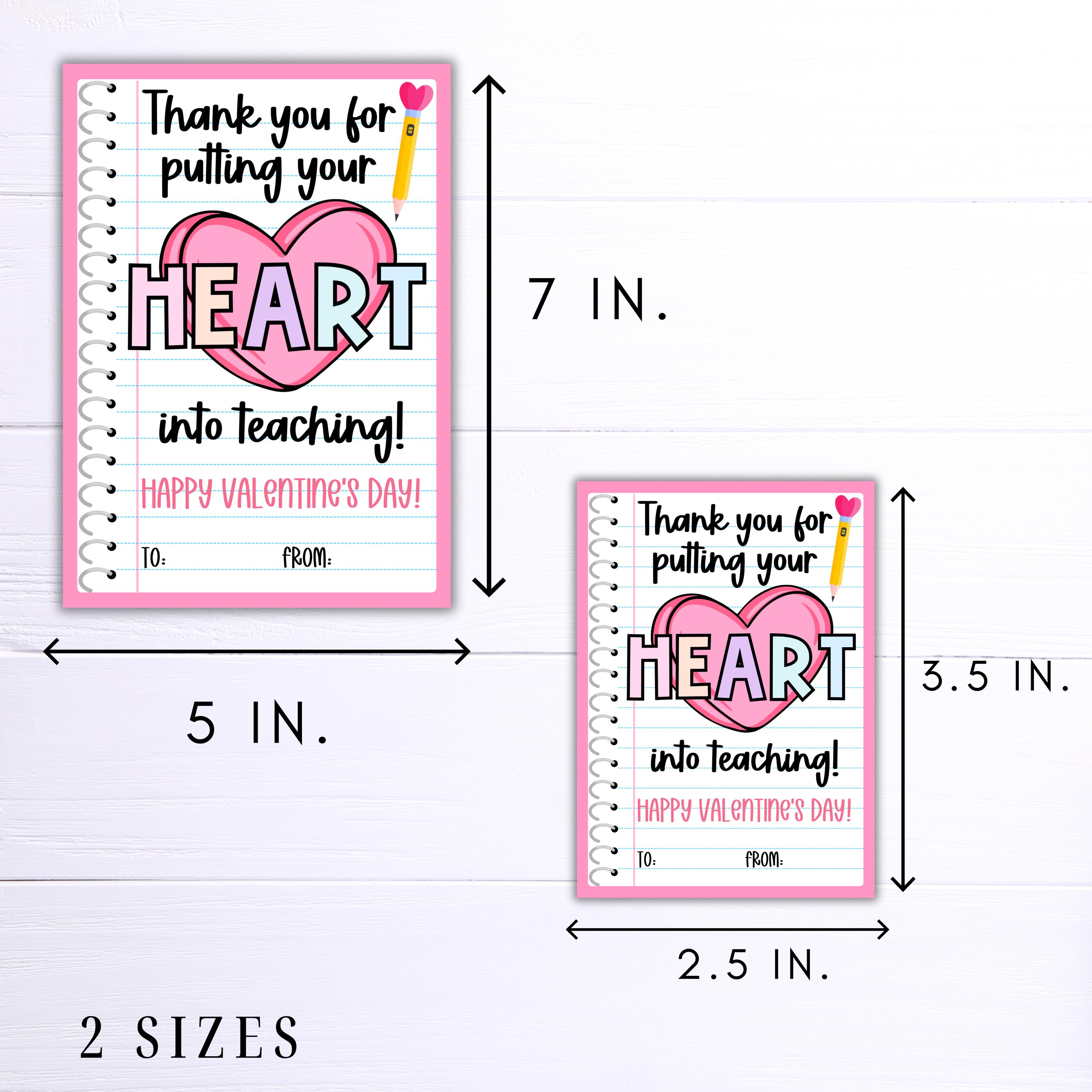 Printable Valentine Card for Teacher: Heartfelt Gift Tag (PDF) - Etsy