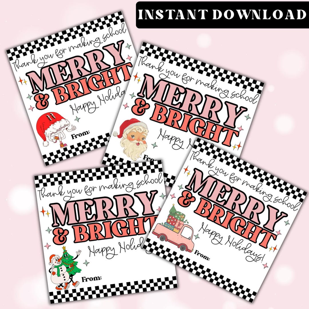 Merry and Bright Christmas Gift Tags, Retro Holiday Set (PDF) - Etsy