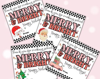 BILINGUAL - Printable Merry and Brillante Gift Tags, Set of 4, Teacher ...