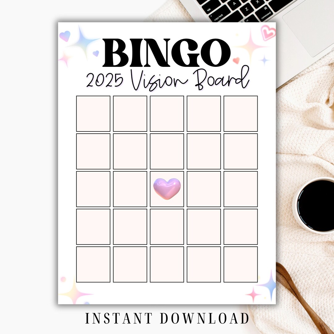 Printable 2025 Bingo Card, Vision Board Bingo, New Year's Eve Bingo ...