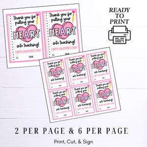 Printable Valentine Card for Teacher: Heartfelt Gift Tag (PDF) - Etsy