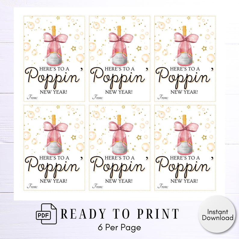 Champagne New Year Gift Tag Printable: Editable 2025 NYE (digital ...