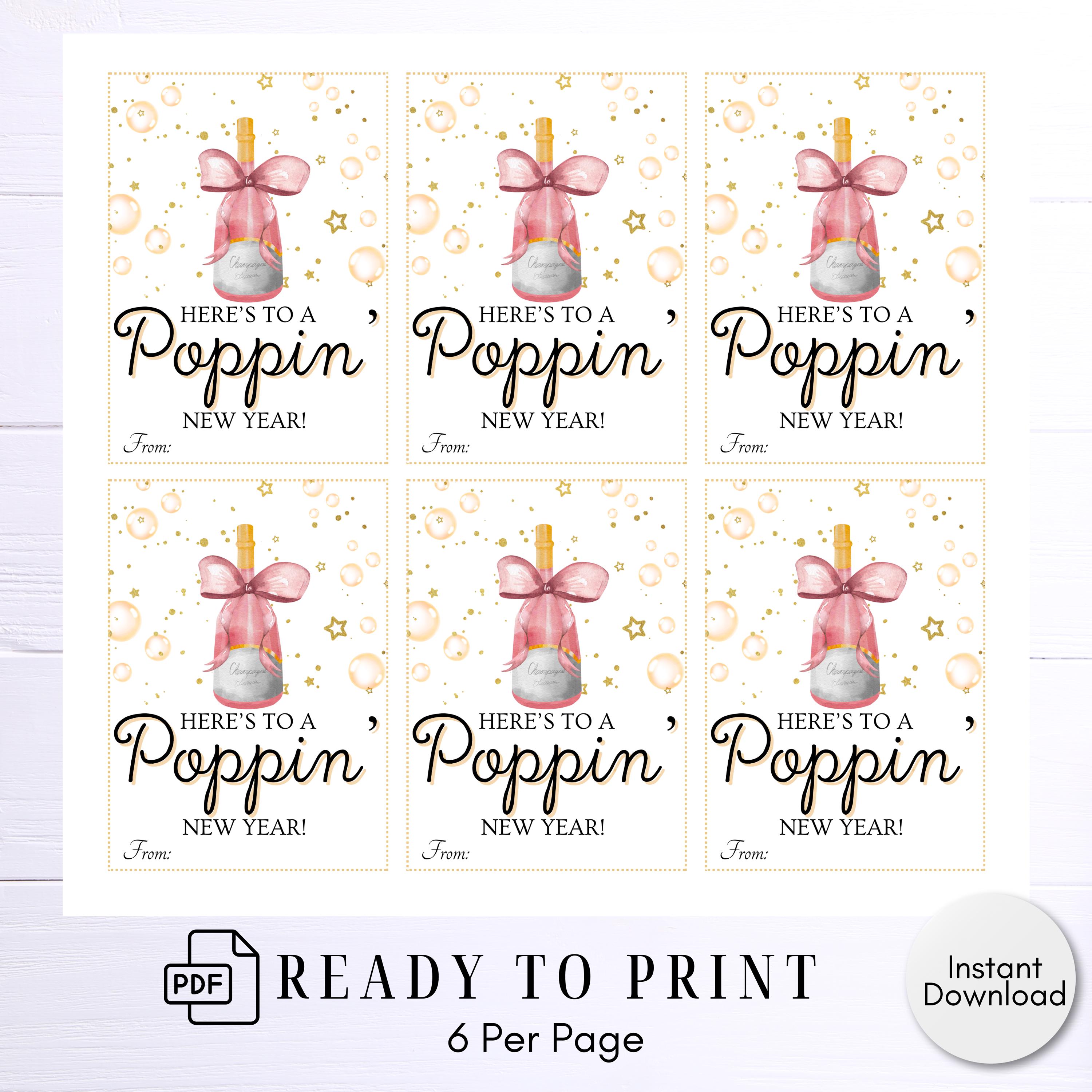 New Year Gift Tag Printable, A Poppin' New Year Tag, 2025 NYE Gift Tags ...