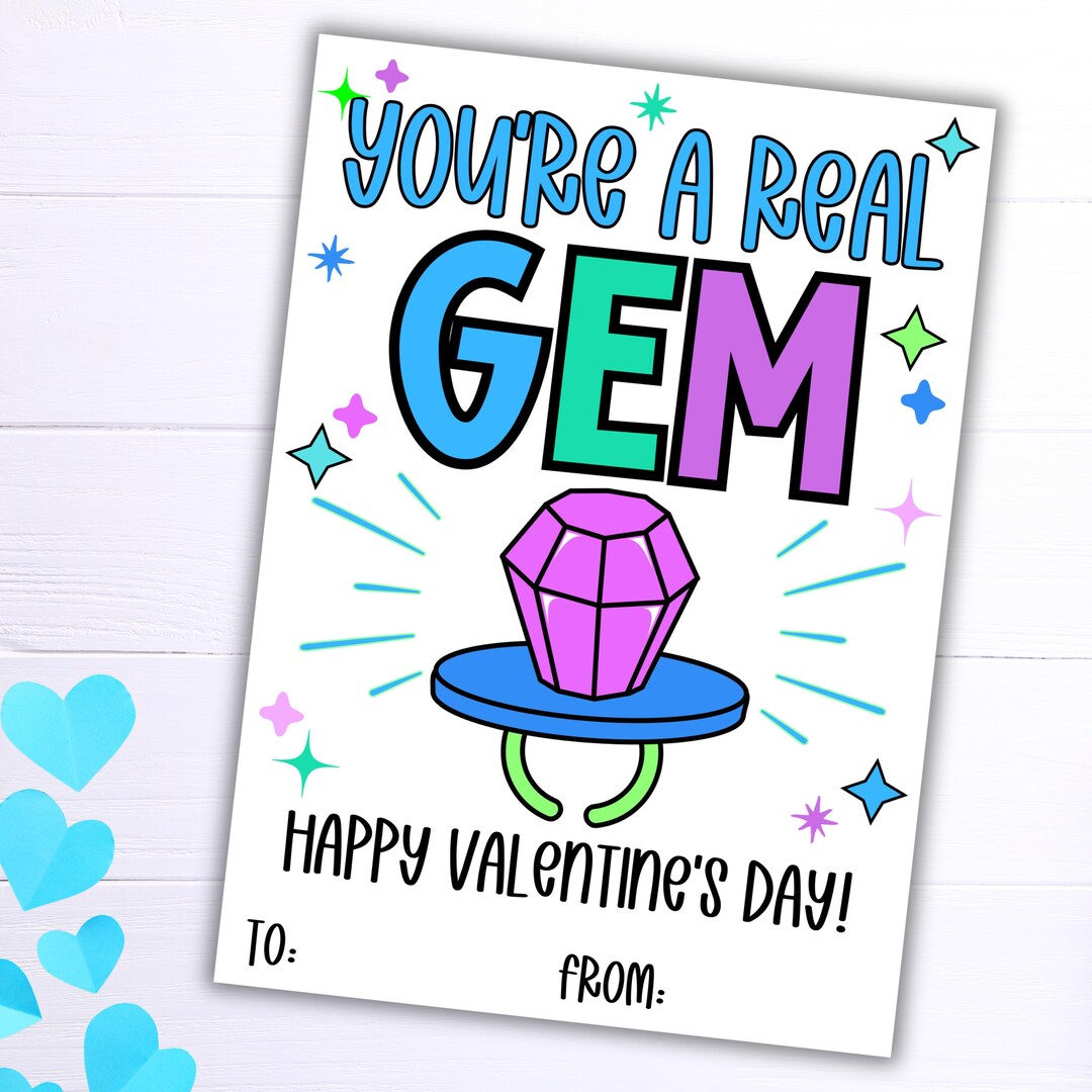 Ring Pop Gem Valentines, PRINTABLE Valentine Card, Classroom Valentine ...