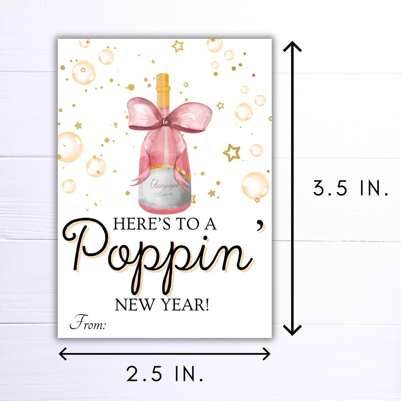 Champagne New Year Gift Tag Printable: Editable 2025 NYE (digital ...
