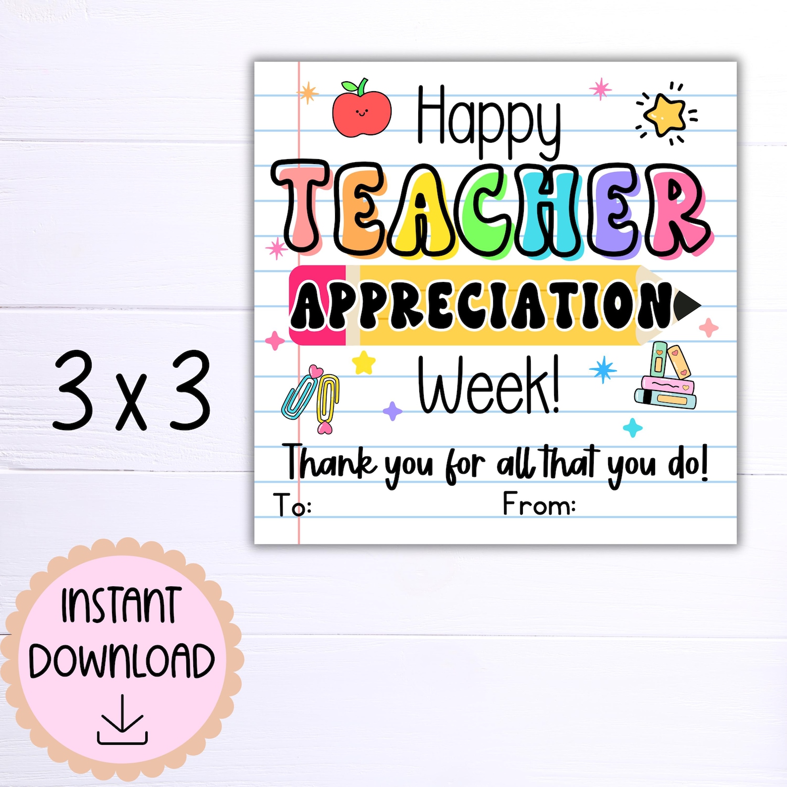 Teacher Appreciation Gift Tag Printable | Digital Download | Ready to ...
