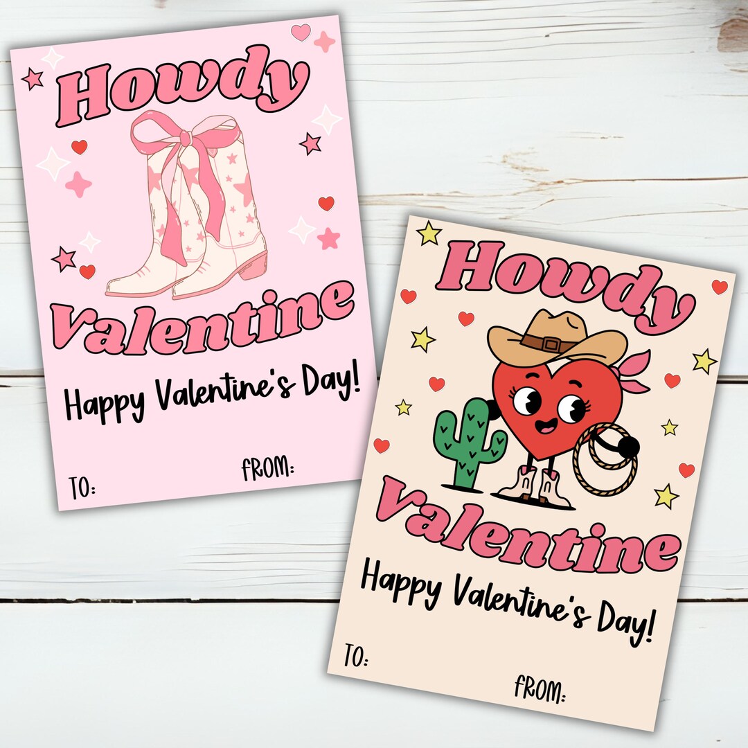 Howdy Cowgirl Valentine's Day Cards: Printable Gift Tags (digital ...