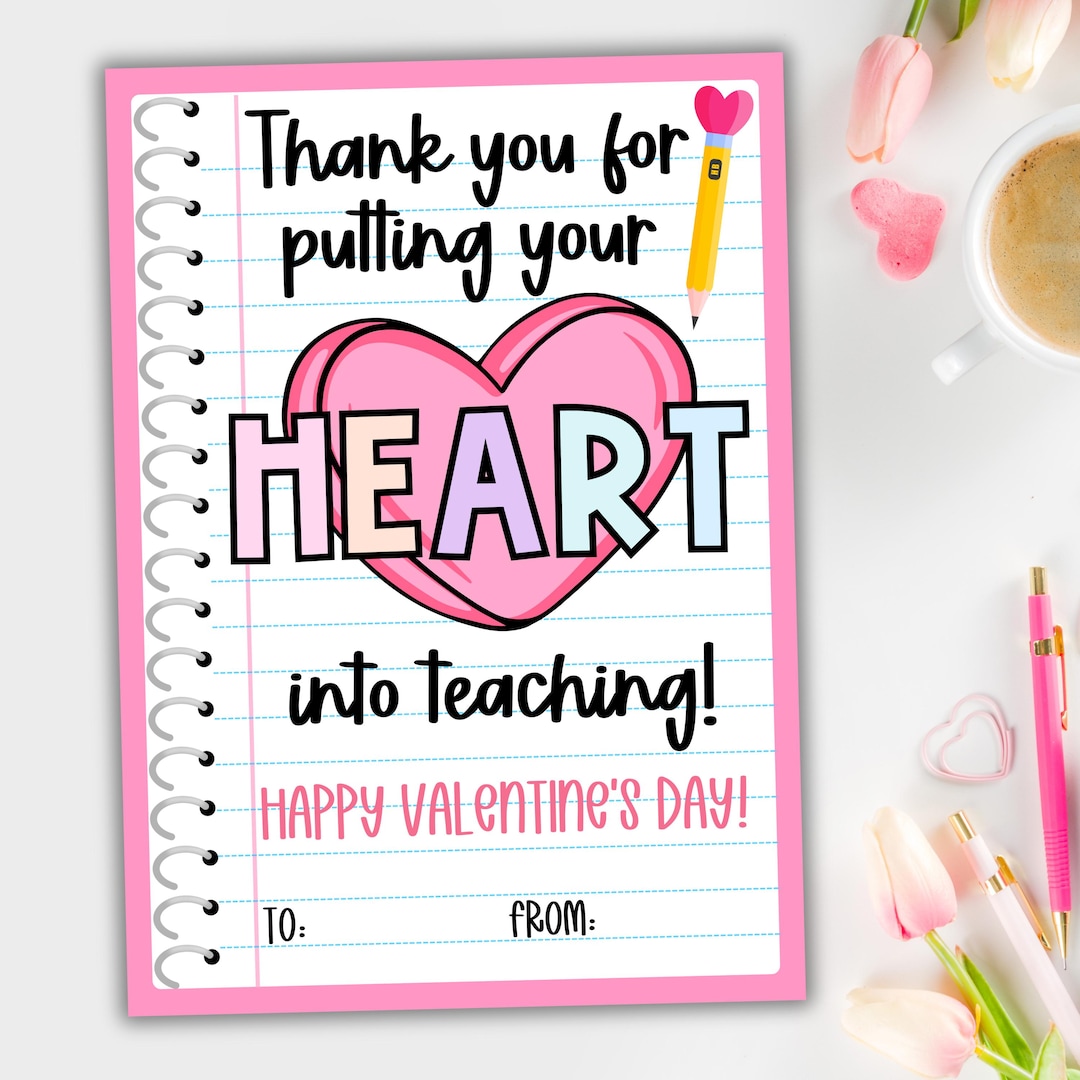 Printable Valentine Card for Teacher, Printable Valentine's Day Card ...