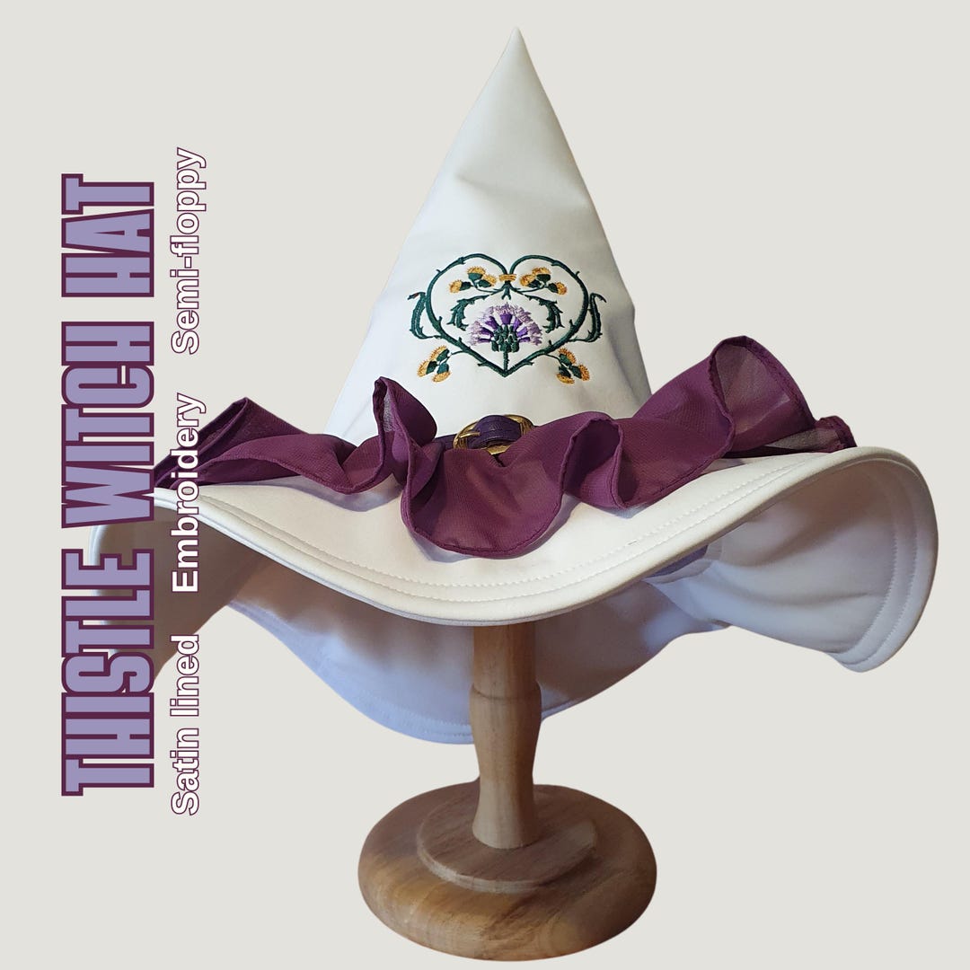 Limited Edition Thistle Witch Hat White and Purple Embroidered Witch Hat - Etsy