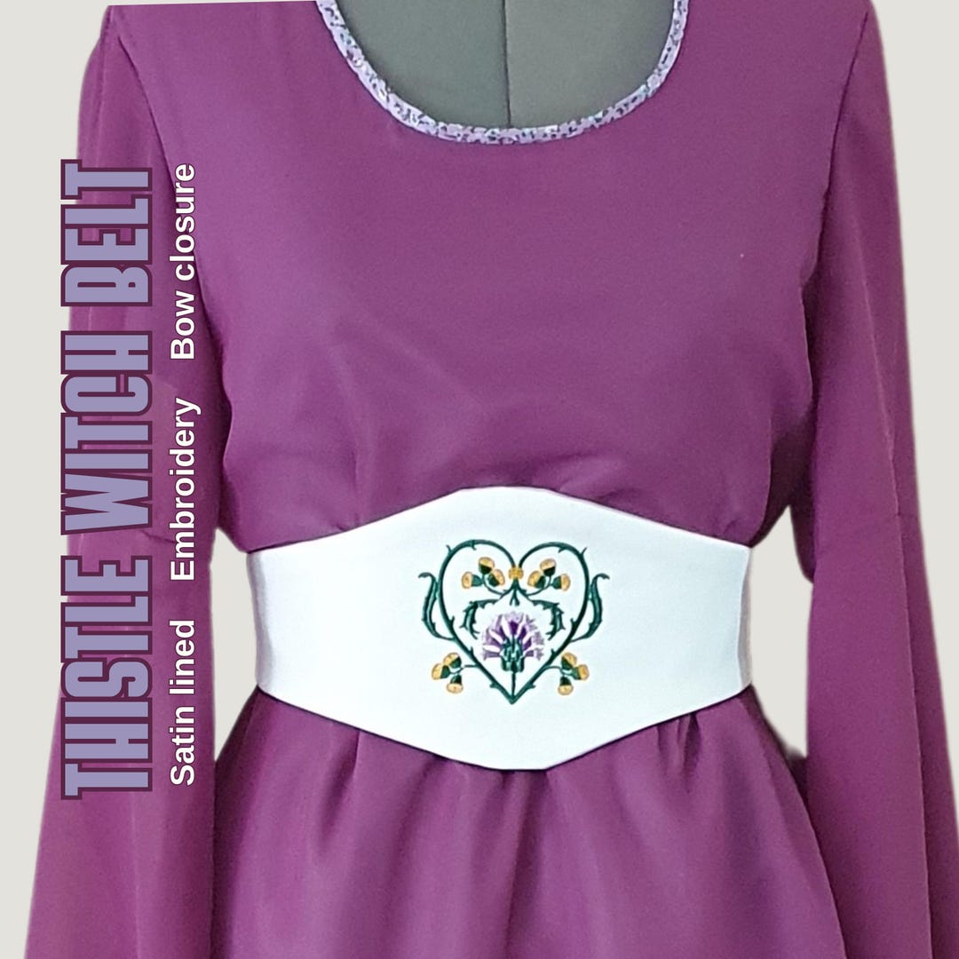 Limited Edition Thistle Witch Belt - White Purple Embroidered Belt - Etsy
