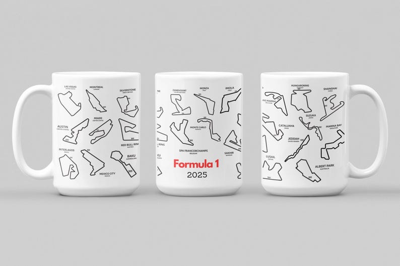 F1 Mug With 2025 Track List - Ceramic Coffee Cup for Formula 1 Fans ...