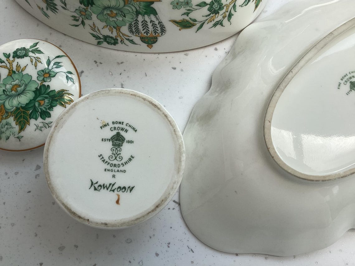 Vintage CROWN Bone China KOWLOON Trio Set, Oval Bowl, Round Lidded ...