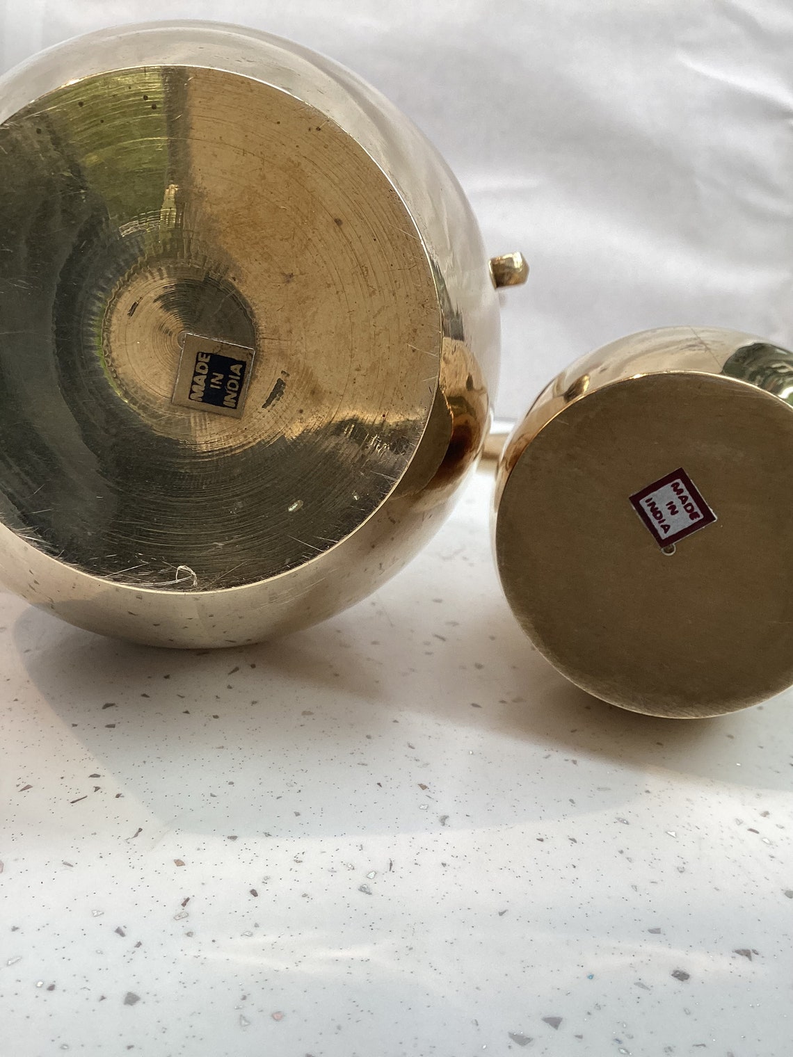 2 Vintage Brass Indian Teapots, Large and Small, Beautifully Decorated ...