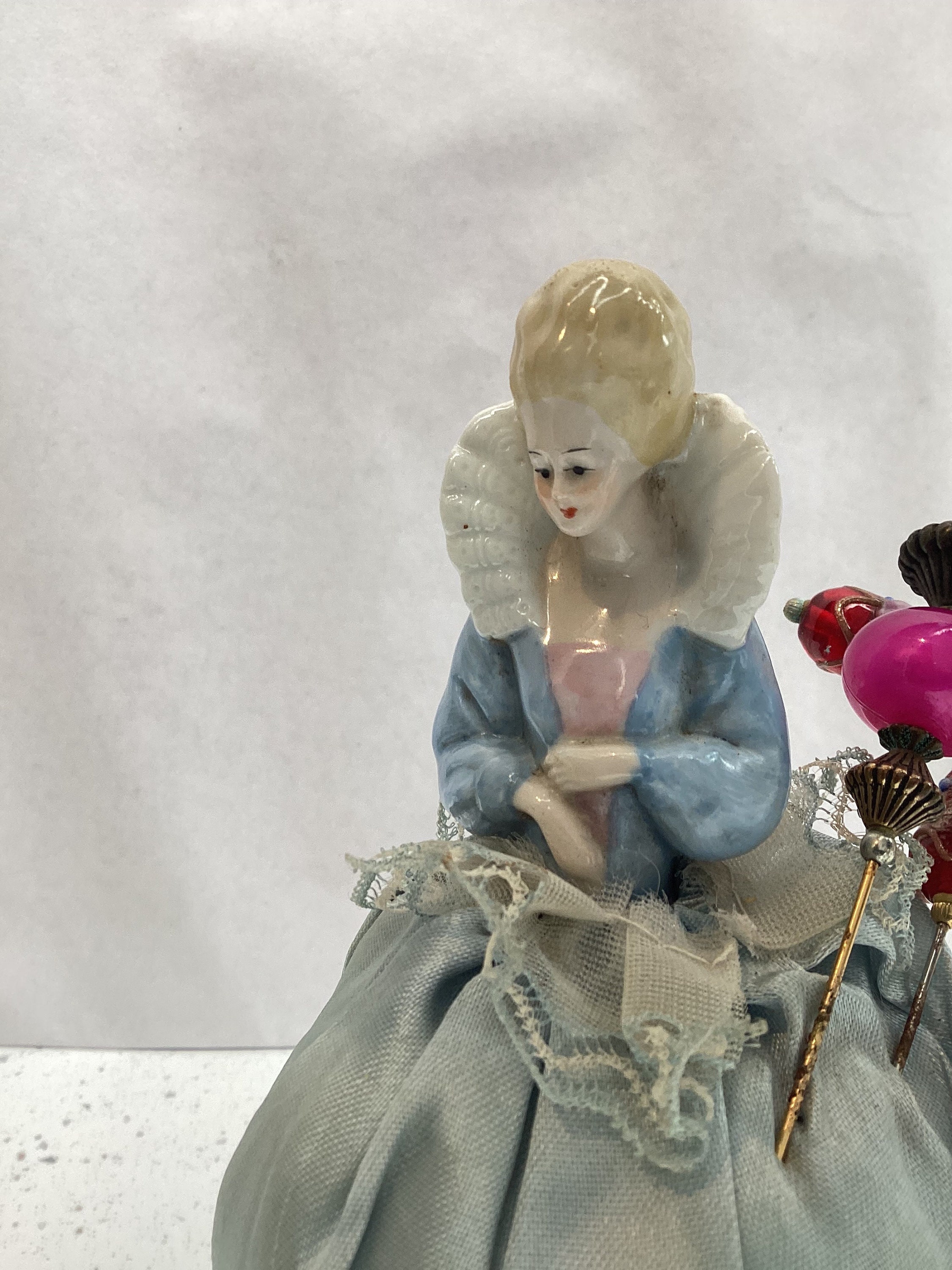 Vintage Porcelain Pin Cushion Half Doll Dressed Elizabethan Crinoline ...