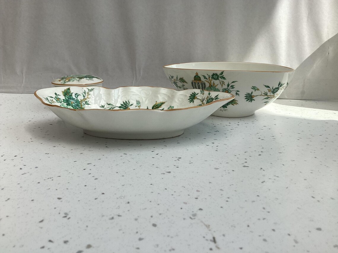 Vintage CROWN Bone China KOWLOON Trio Set, Oval Bowl, Round Lidded ...