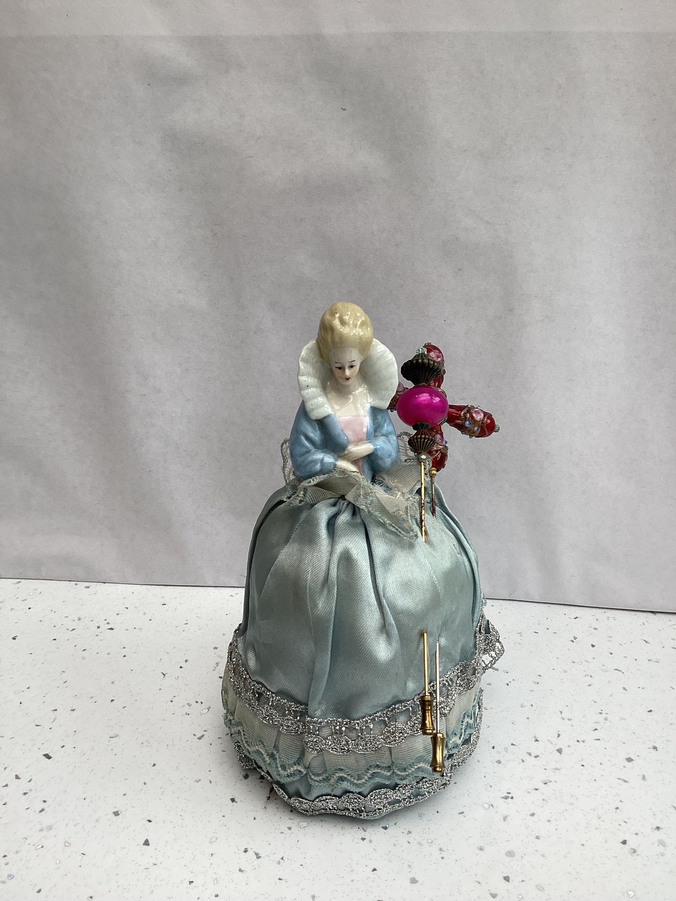 Vintage Porcelain Pin Cushion Half Doll Dressed Elizabethan Crinoline ...