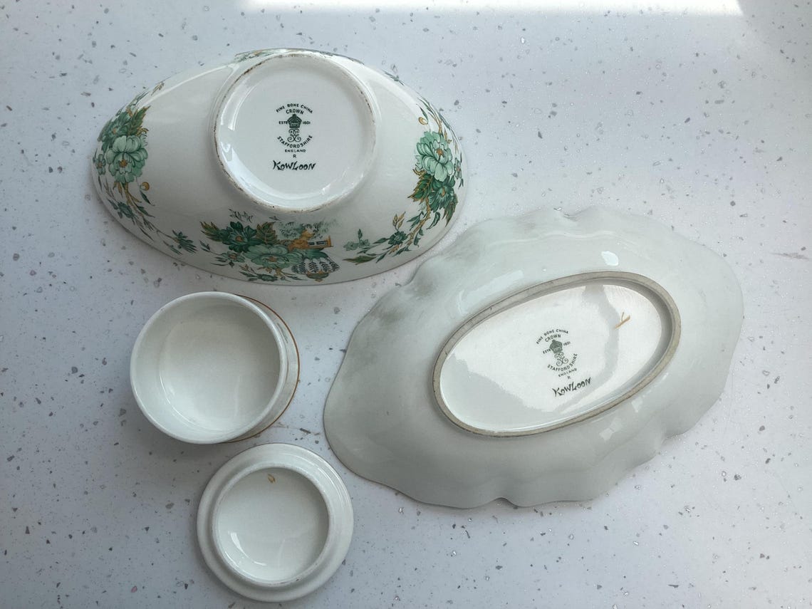 Vintage CROWN Bone China KOWLOON Trio Set, Oval Bowl, Round Lidded ...