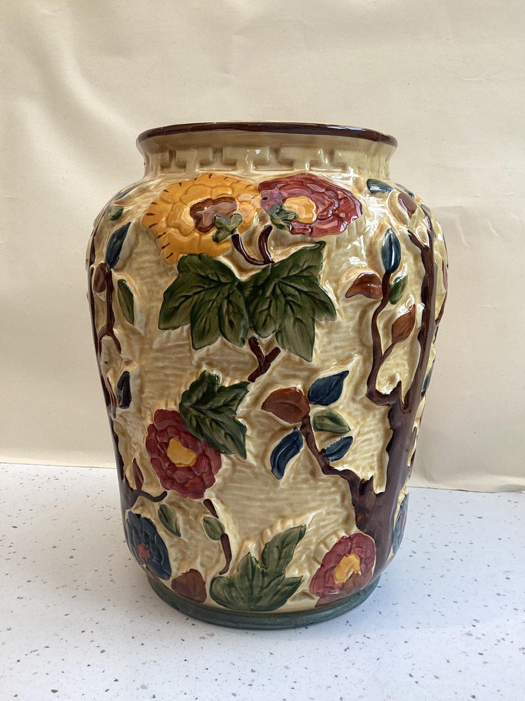 Vintage Large H J Wood Indian Tree Vase, Mid 20th Century, Relief ...