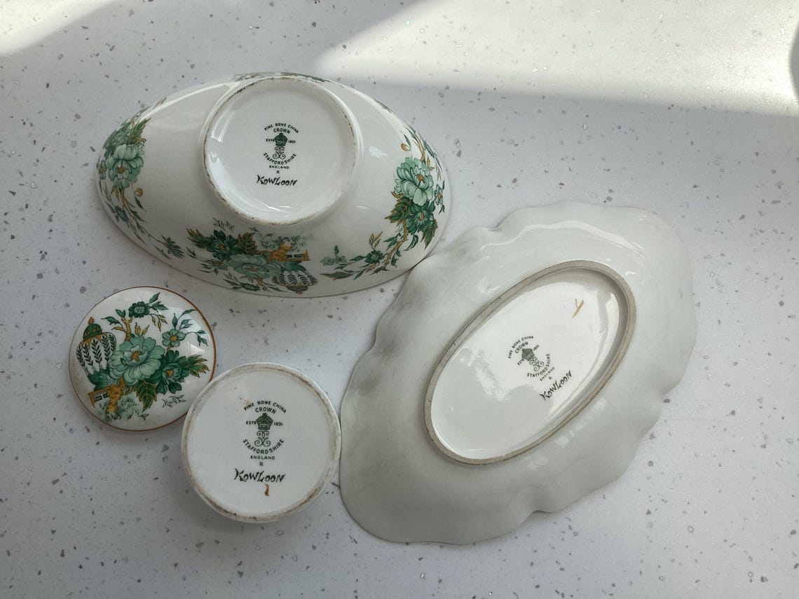 Vintage CROWN Bone China KOWLOON Trio Set, Oval Bowl, Round Lidded ...