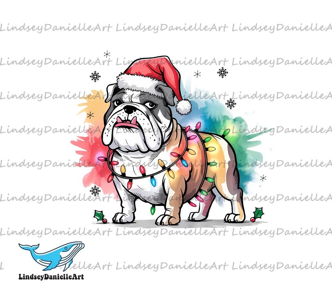 Bulldog Navidad PNG, Luces navideñas PNG, Perro acuarela Png, Amante de ...