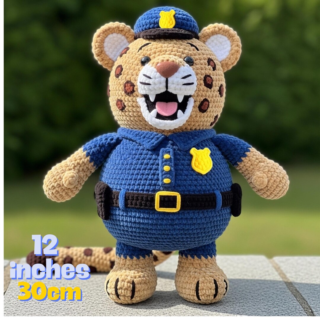 Handmade Crochet Cheetah Officer Plush: Amigurumi Stuffed Animal - Etsy