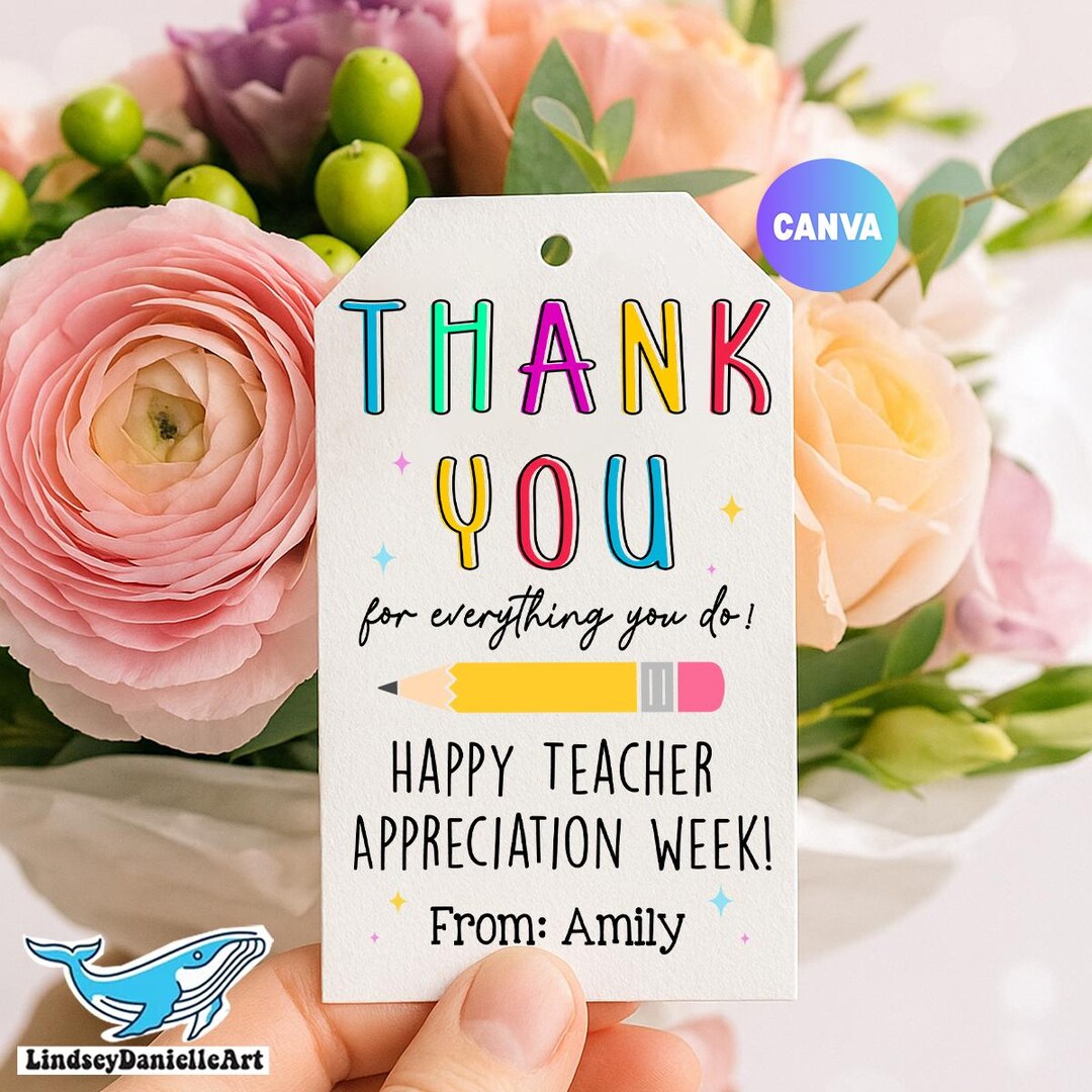 Thank You Teacher Gift Tag Teacher Appreciation Week Gift Tag, Teacher ...
