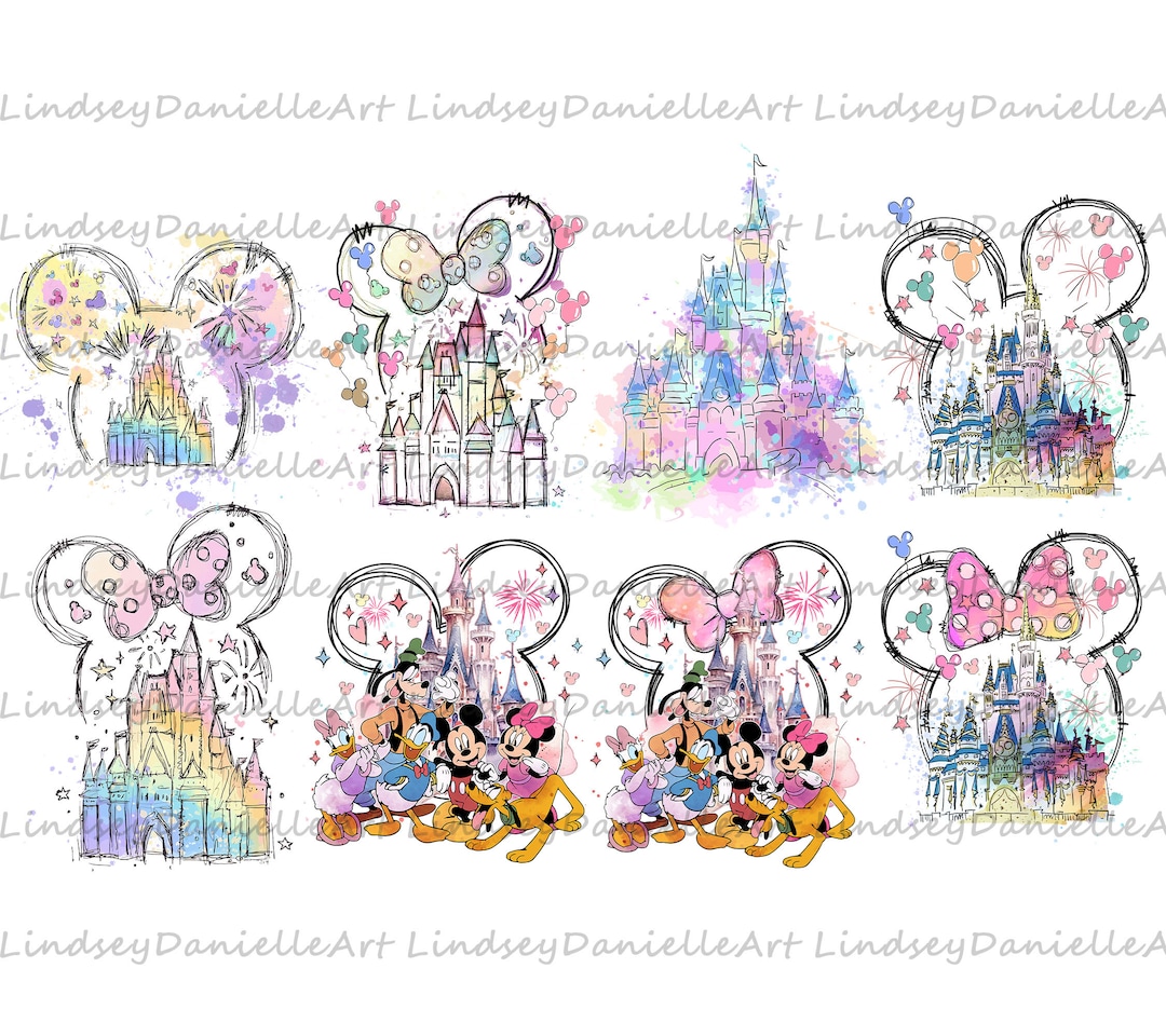 Bundle Watercolor Mouse Ear Castle Png, Colorful Castle Png, Watercolor ...